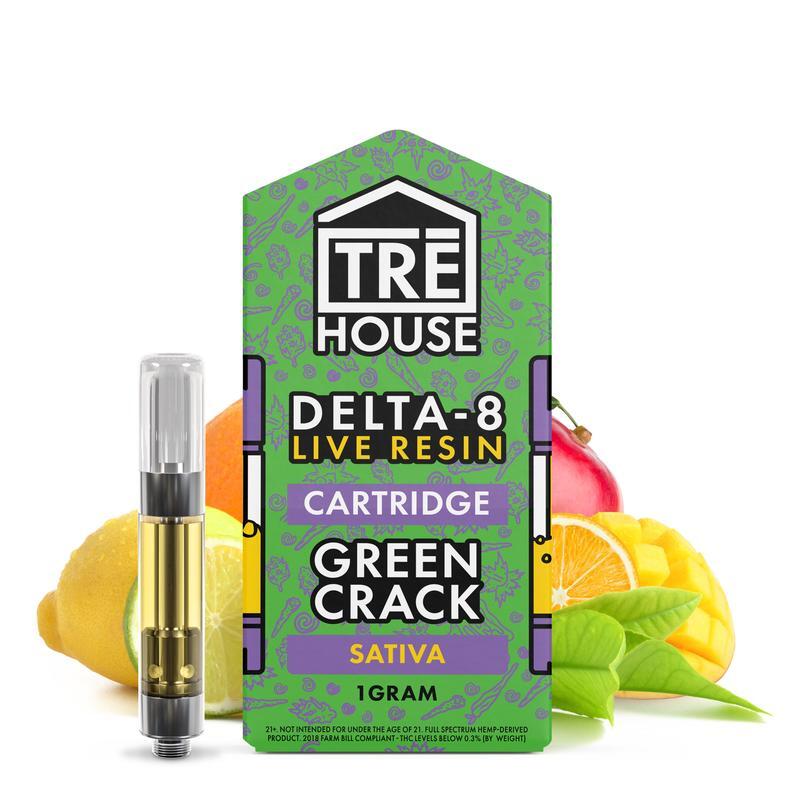 Live Resin Delta 8 Cartridge – Green Crack – Sativa 1g - TRĒ House